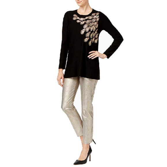 Alfani | Sweaters | Alfani Womens Embellished Feather Tunic Sweater ...